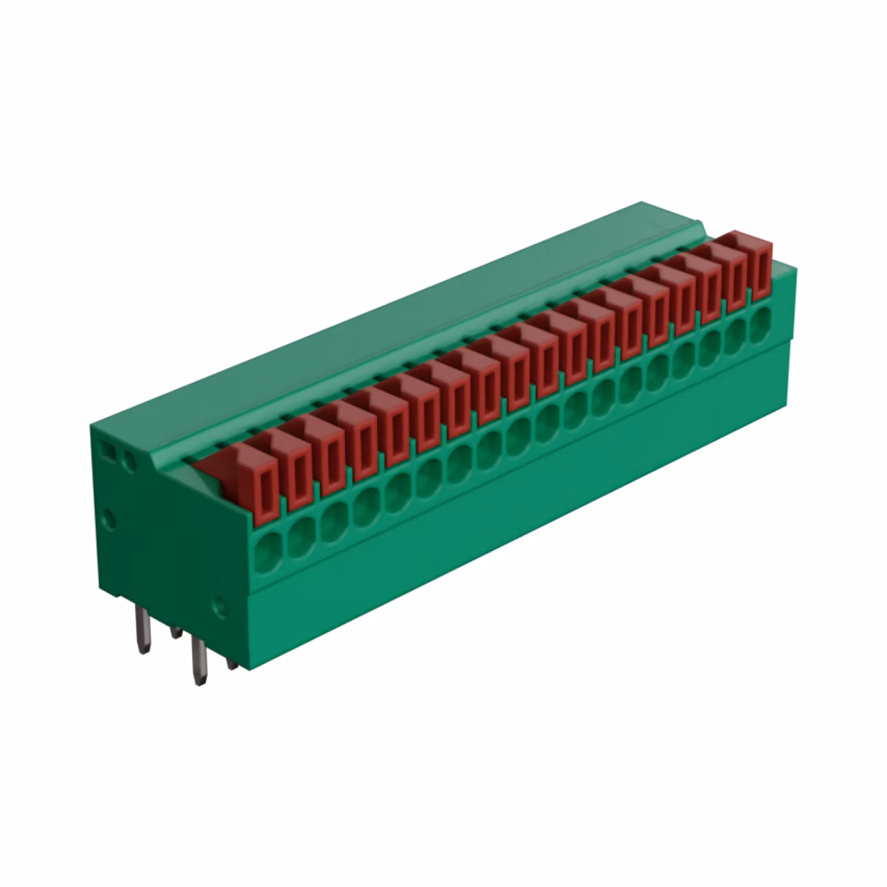 2.54mm Pitch, Eurostyle Fixed-Mount Push-Button Terminal Block, Horizontal, 6A, 26-18 AWG, Green, 18 Circuits for sale
