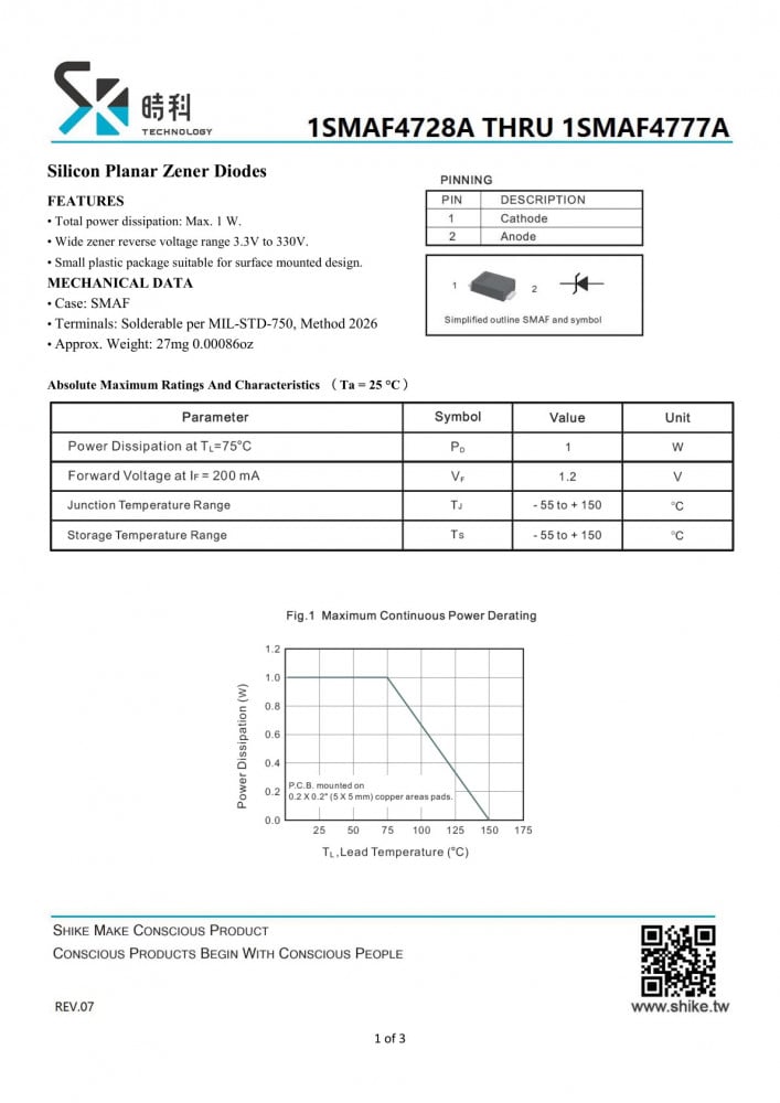 1SMAF4759A datasheet page 1
