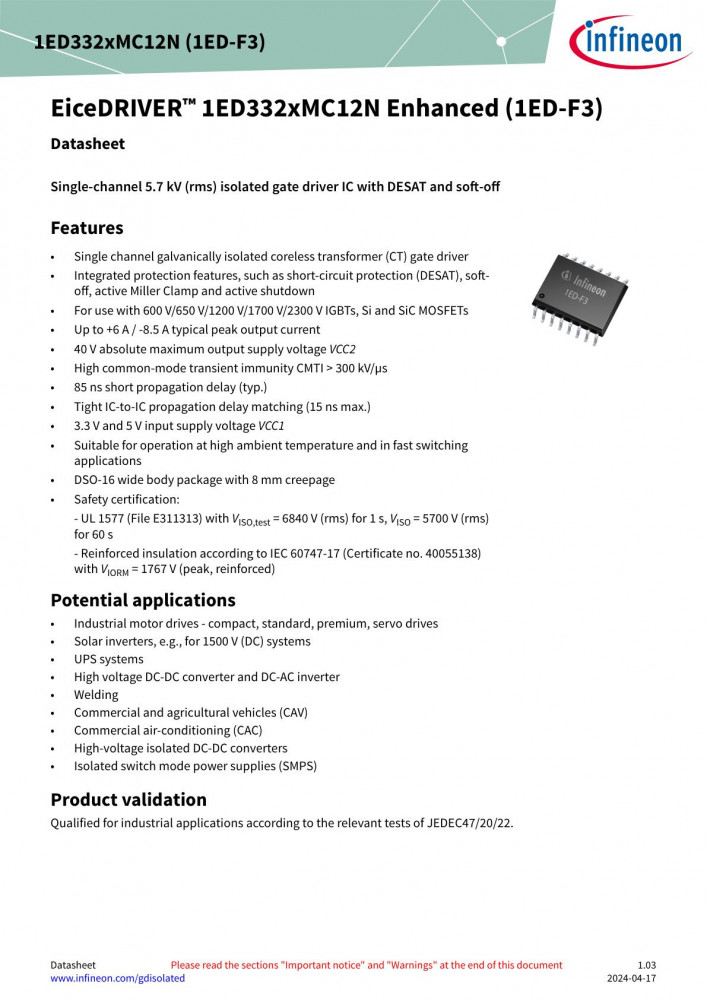 Infineon 1ED3320MC12N datasheet page 1