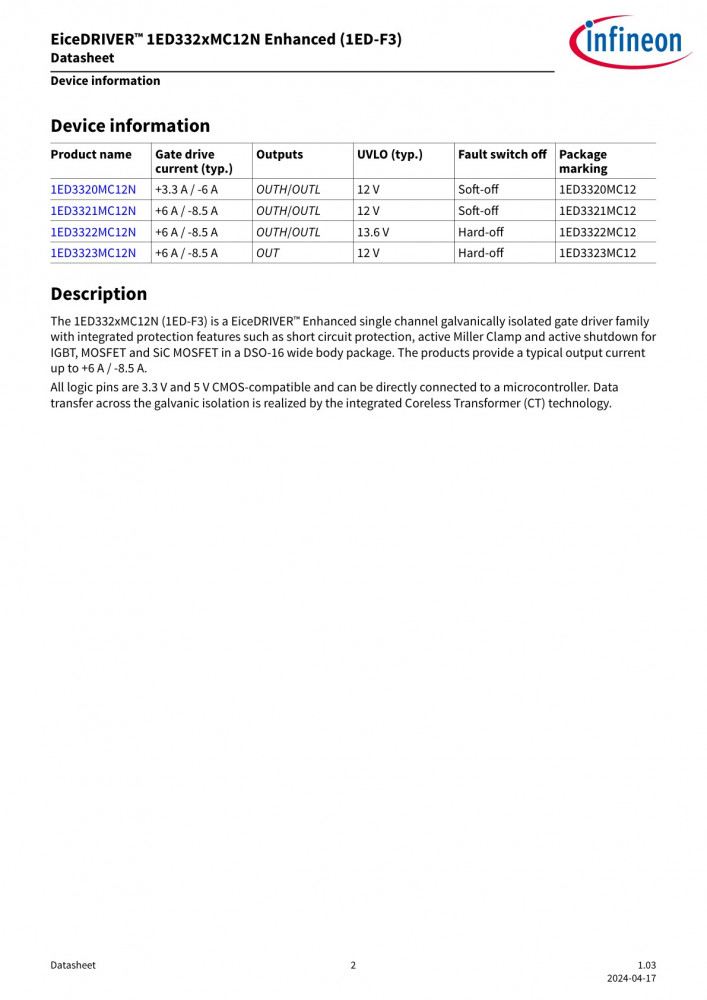 Infineon 1ED3320MC12N datasheet page 2