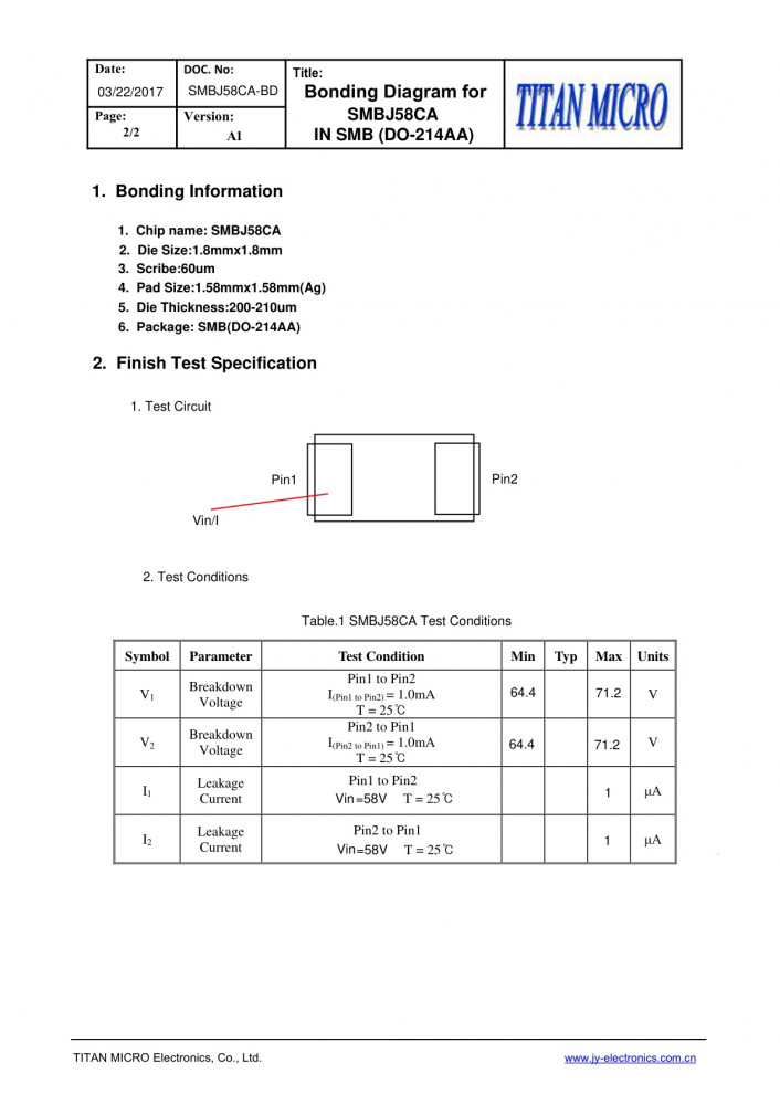 SMBJ58CA bonding diagram and test specification page 2