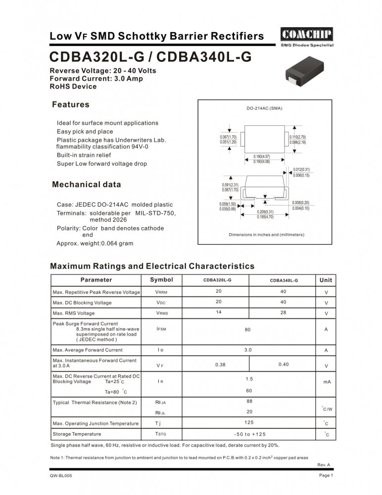 CDBA340L-G datasheet page 1