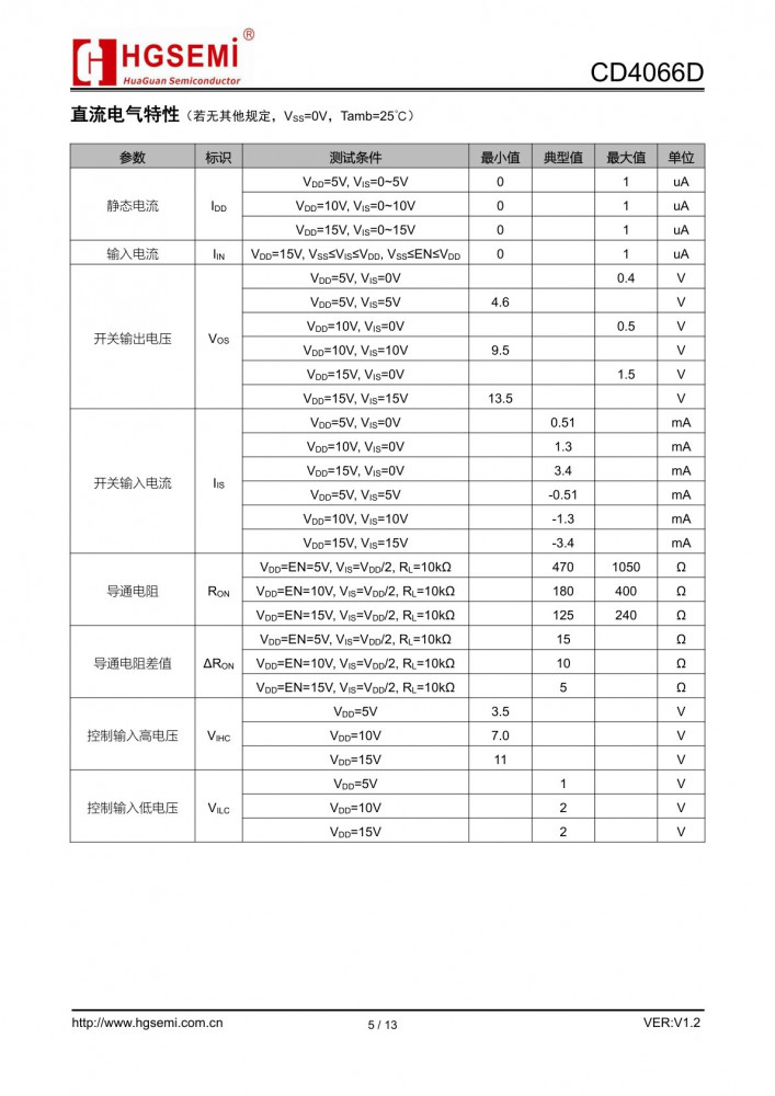 CD4066D datasheet page 5
