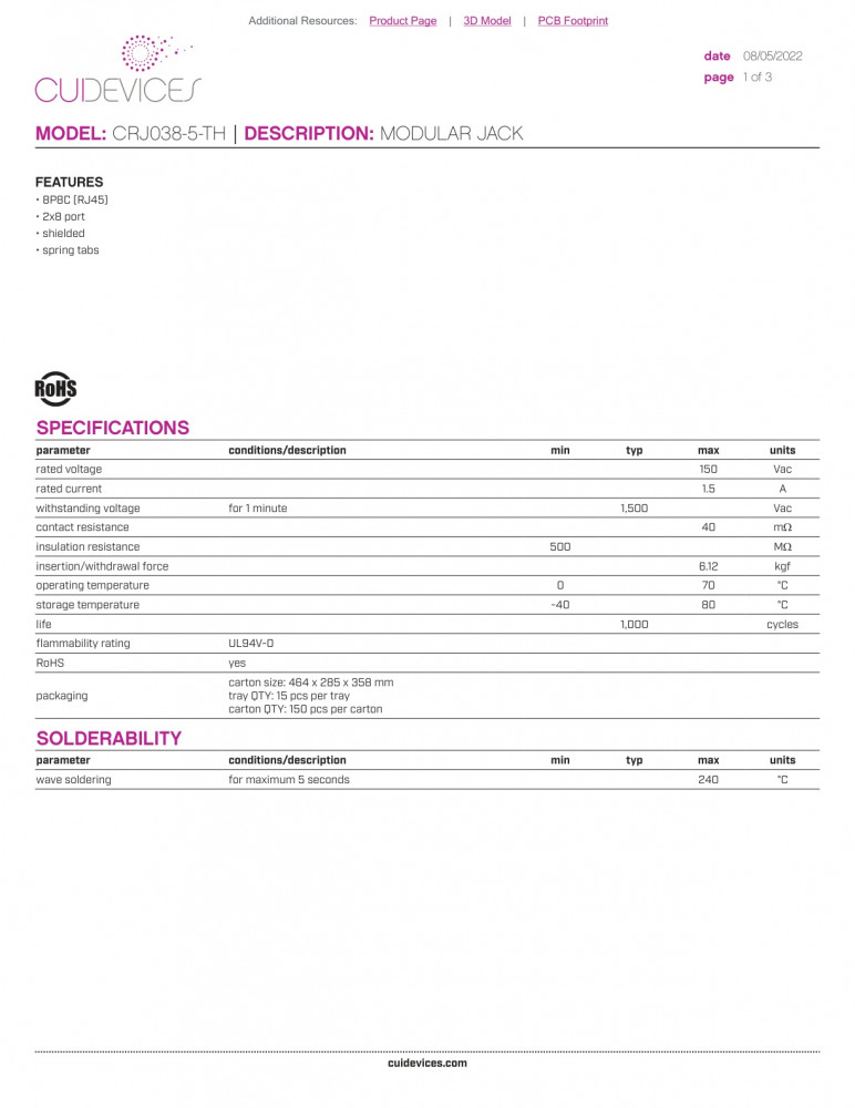 CRJ038-5-TH technical document page 1