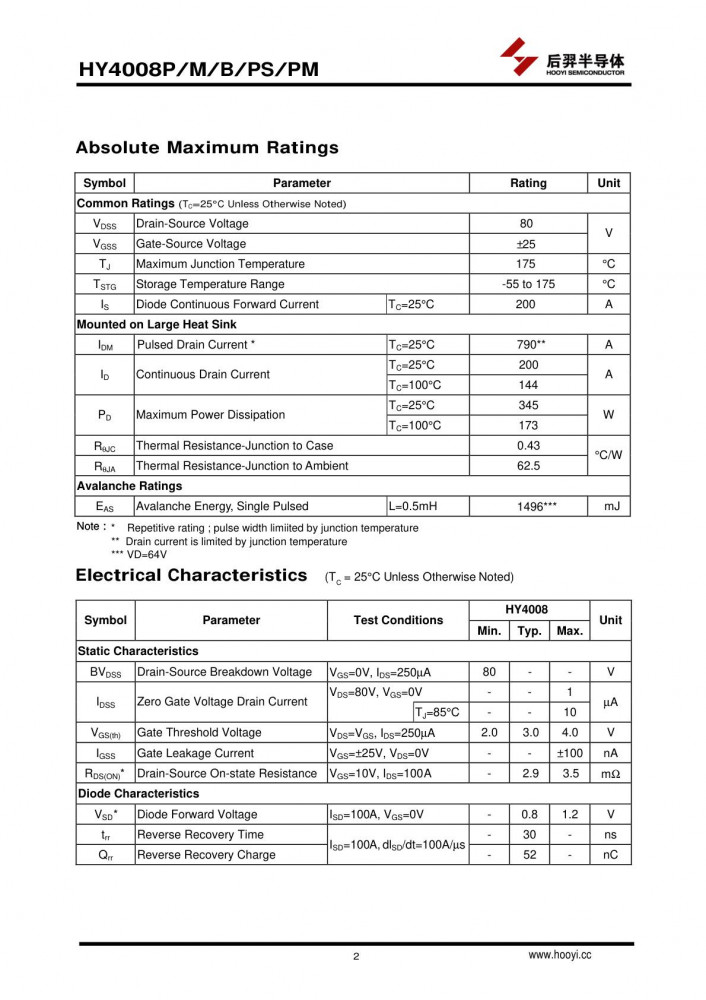 HY4008B datasheet page 2