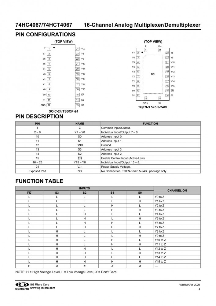 74HC4067 datasheet preview, page 4