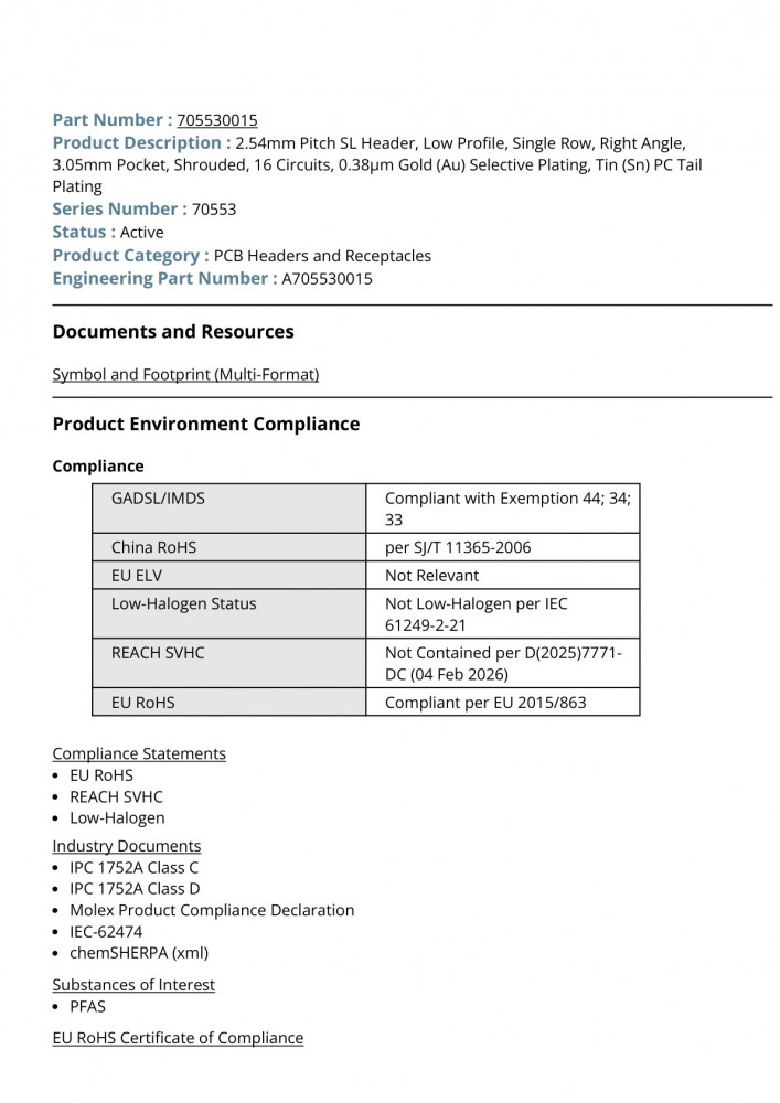 MOLEX 705530015 document page 1