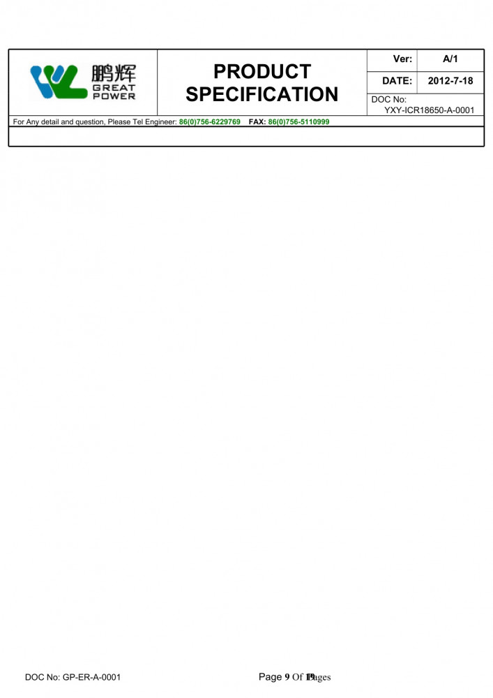 18650 cell specification document, page 9