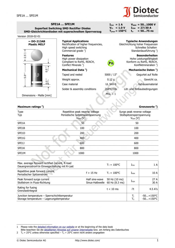 SFE1A datasheet page 1