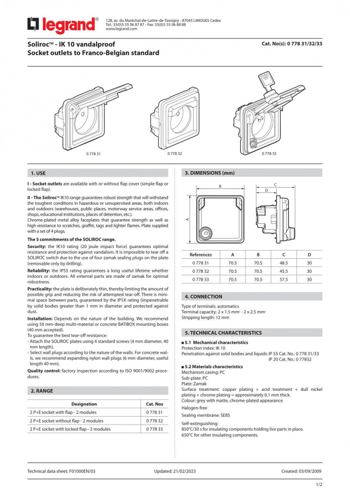 Legrand Soliroc socket outlet technical document image 1