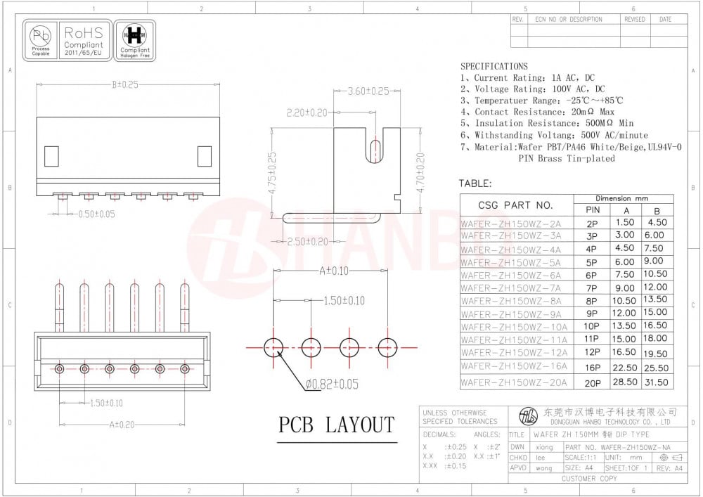 Hanbo Electronic WAFER connector document page 4