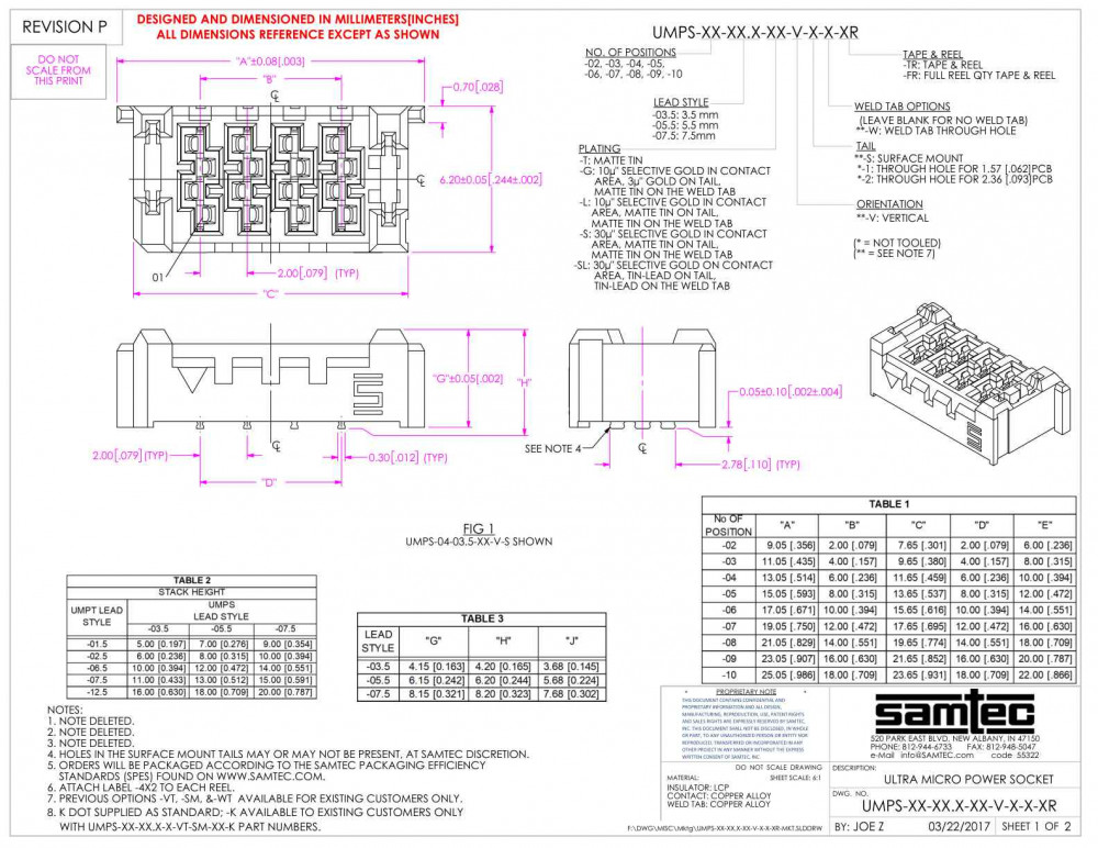Samtec UMPS series drawing page 1