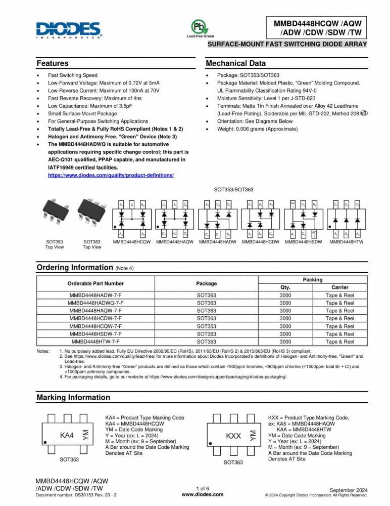 MMBD4448HSDW-7-F datasheet page 1