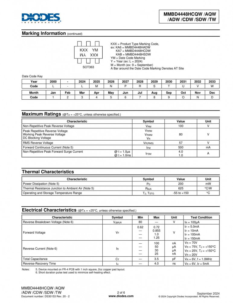 MMBD4448HSDW-7-F datasheet page 2
