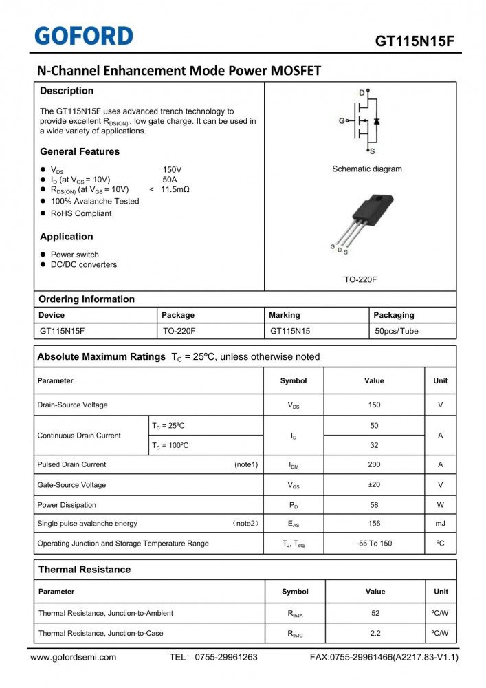 GT115N15F datasheet page 1