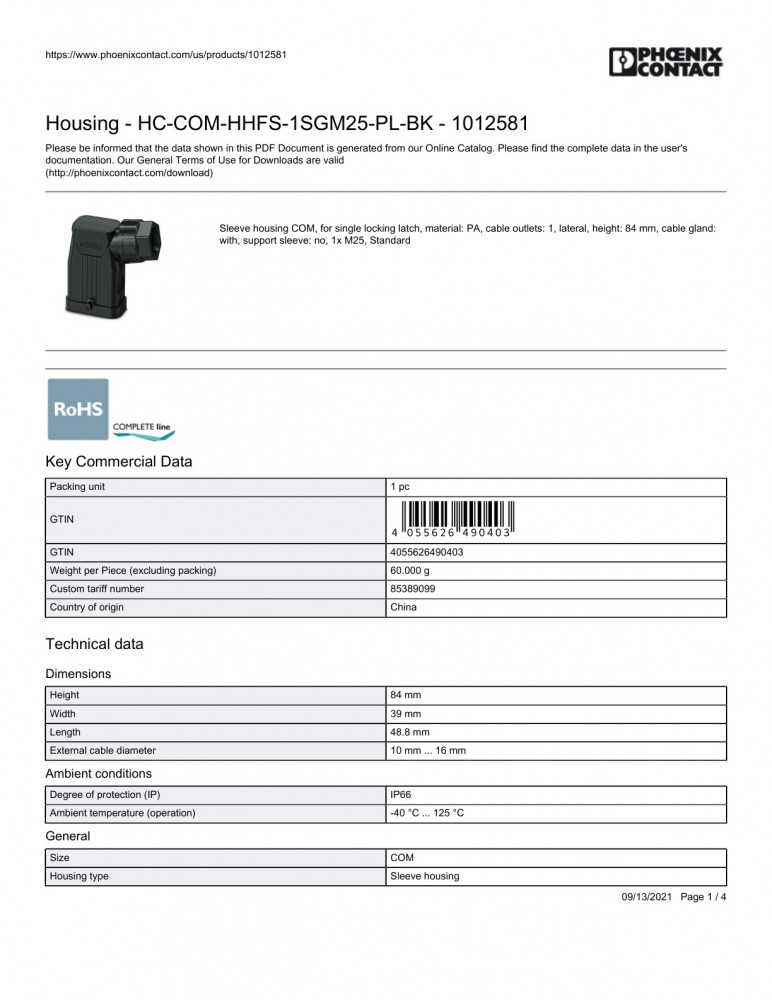 Phoenix Contact 1012581 product document page 1
