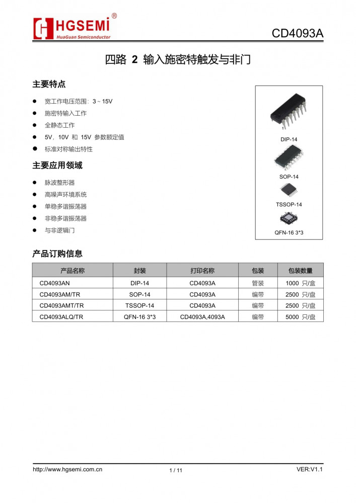 CD4093ALQ/TR datasheet page 1