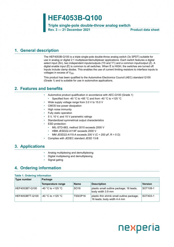 HEF4053B-Q100 datasheet page 1