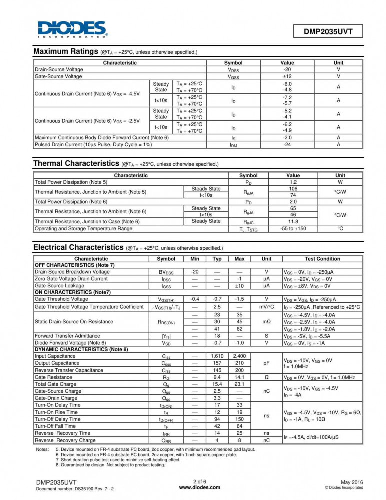 DMP2035UVT-7 datasheet page 2
