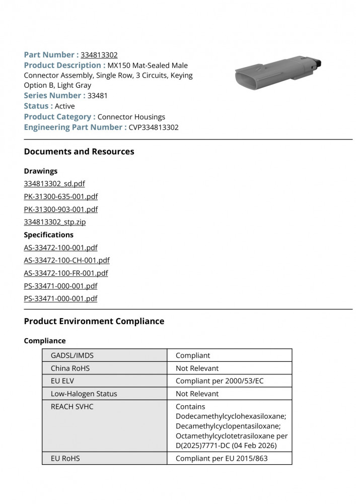 Technical documentation page 1 for MOLEX 334813302