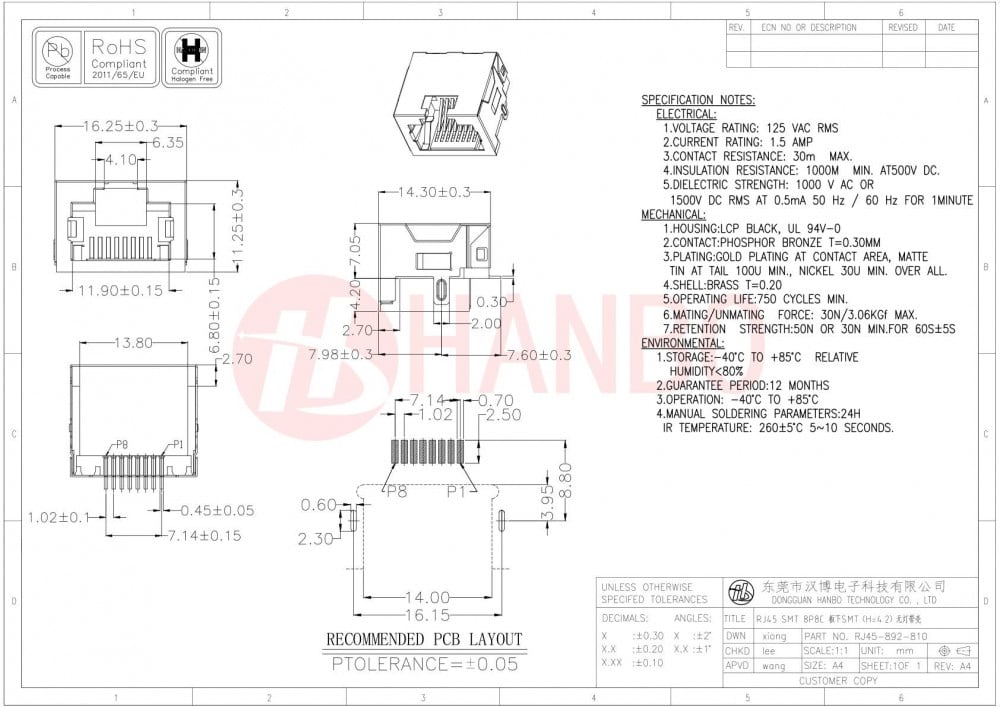RJ45-892-810 technical drawing