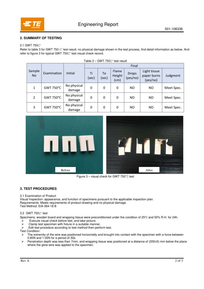 TE Connectivity FASTON 250 material evaluation document page 2