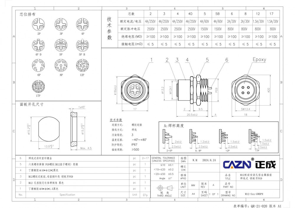 CAZN M12-S8A-GWBP9 technical drawing