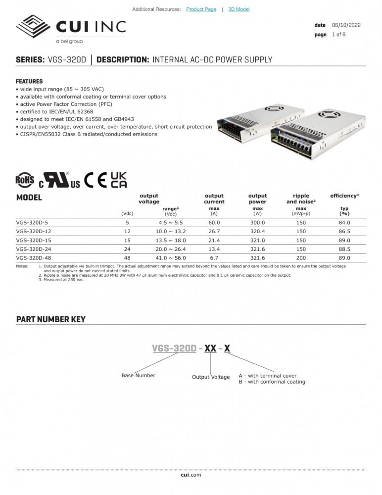 VGS-320D series datasheet page 1