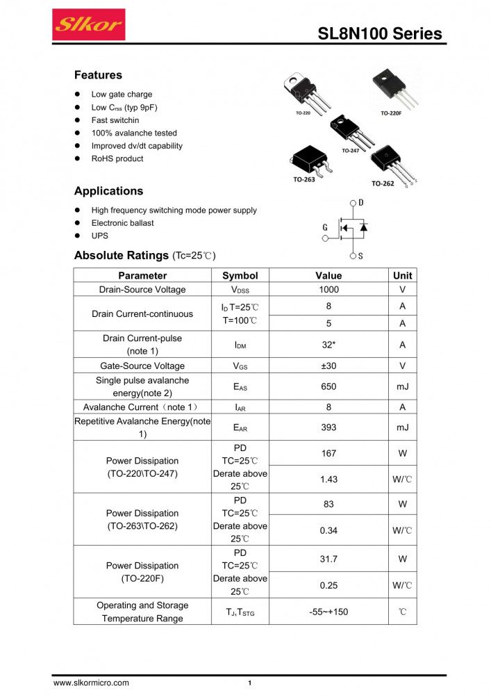 SL8N100 datasheet page 1