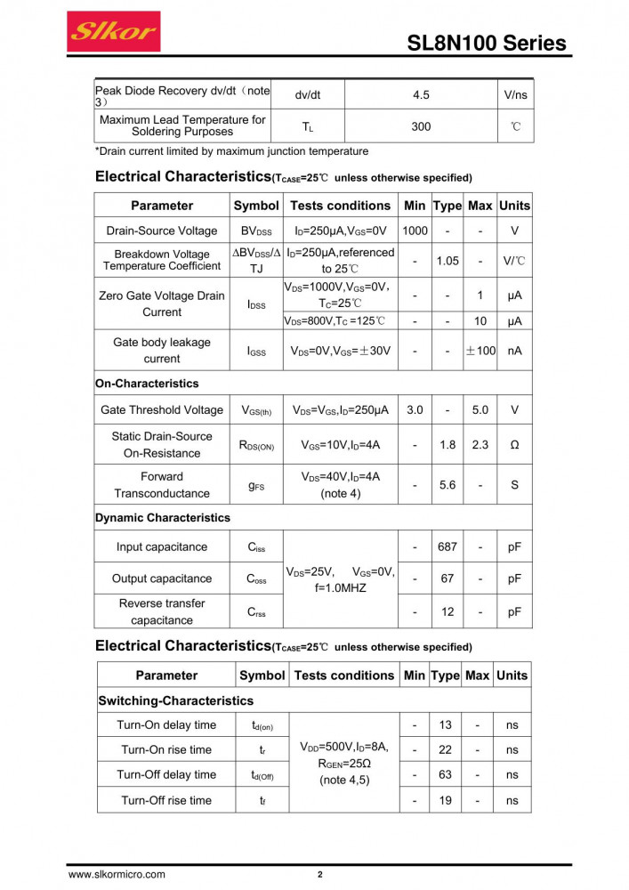 SL8N100 datasheet page 2