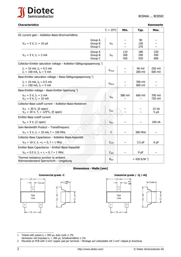 DIOTEC BC847A datasheet page 2