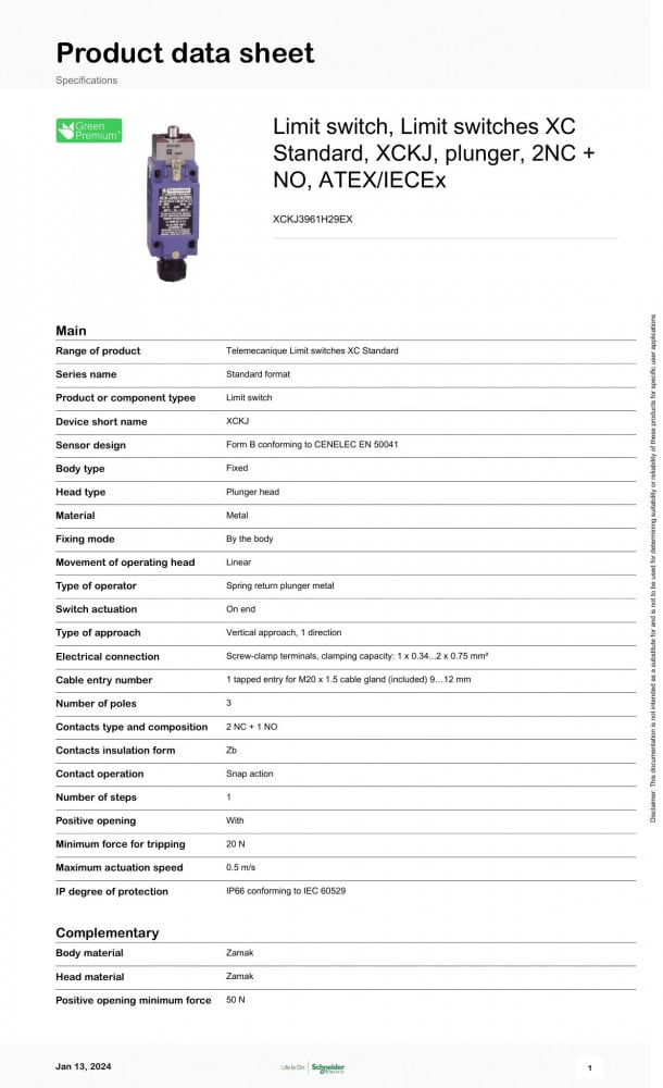 XCKJ3961H29EX technical document page 1