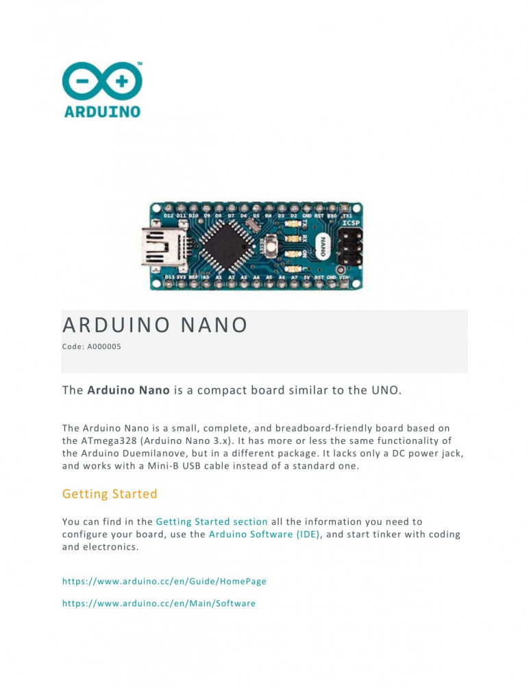 Arduino Nano A000005 document page 1