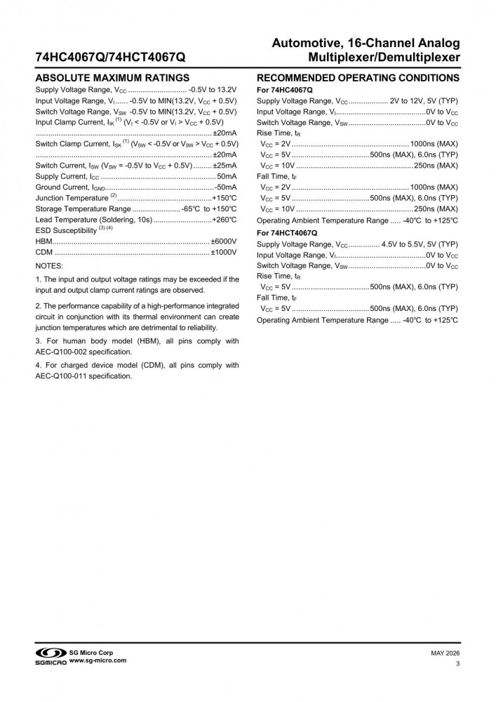 74HCT4067Q datasheet page 3