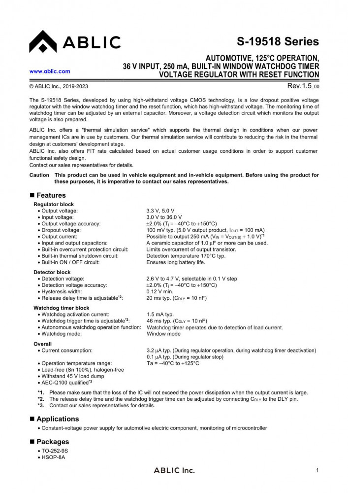 S-19518 datasheet page 1