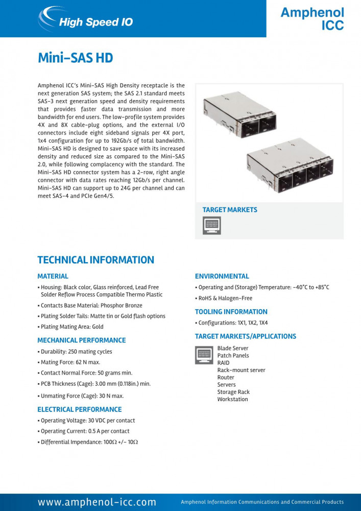 Amphenol Mini-SAS HD technical document page 1