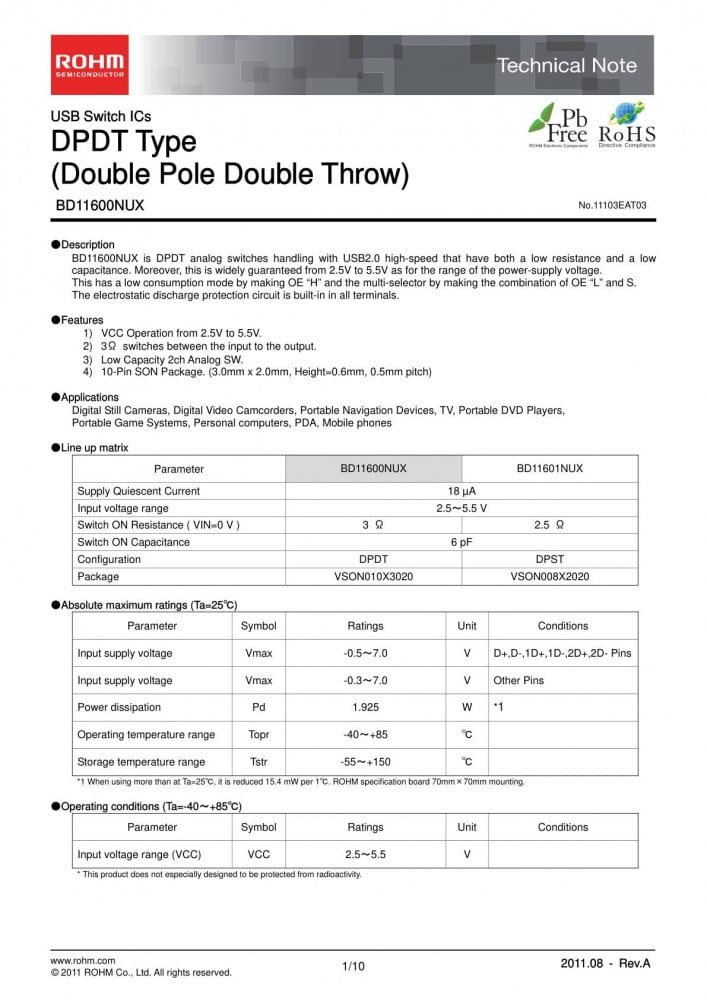 BD11600NUX-E2 datasheet page 1