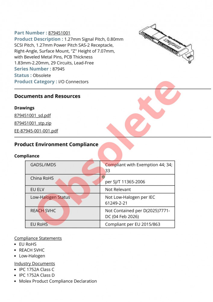 Molex 879451001 technical document page 1