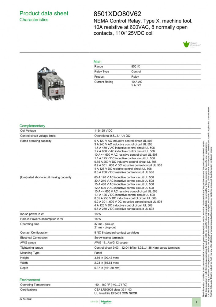 8501XDO80V62 technical document page 1