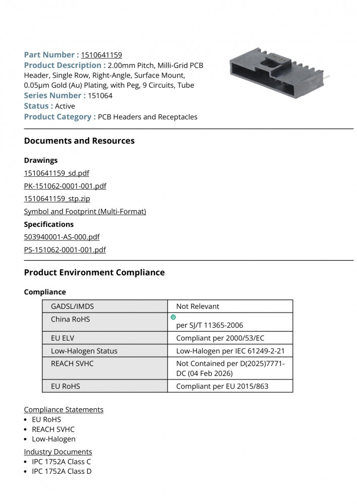 MOLEX 1510641159 product specification page 1