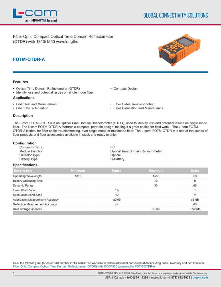 L-com FOTM-OTDR-A product document page 1