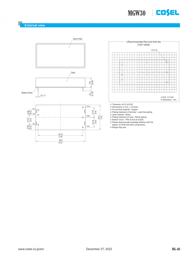 Cosel MG-series datasheet page 9