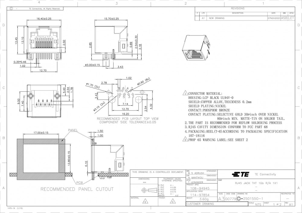 TE Connectivity 2501550-1 technical drawing page 1