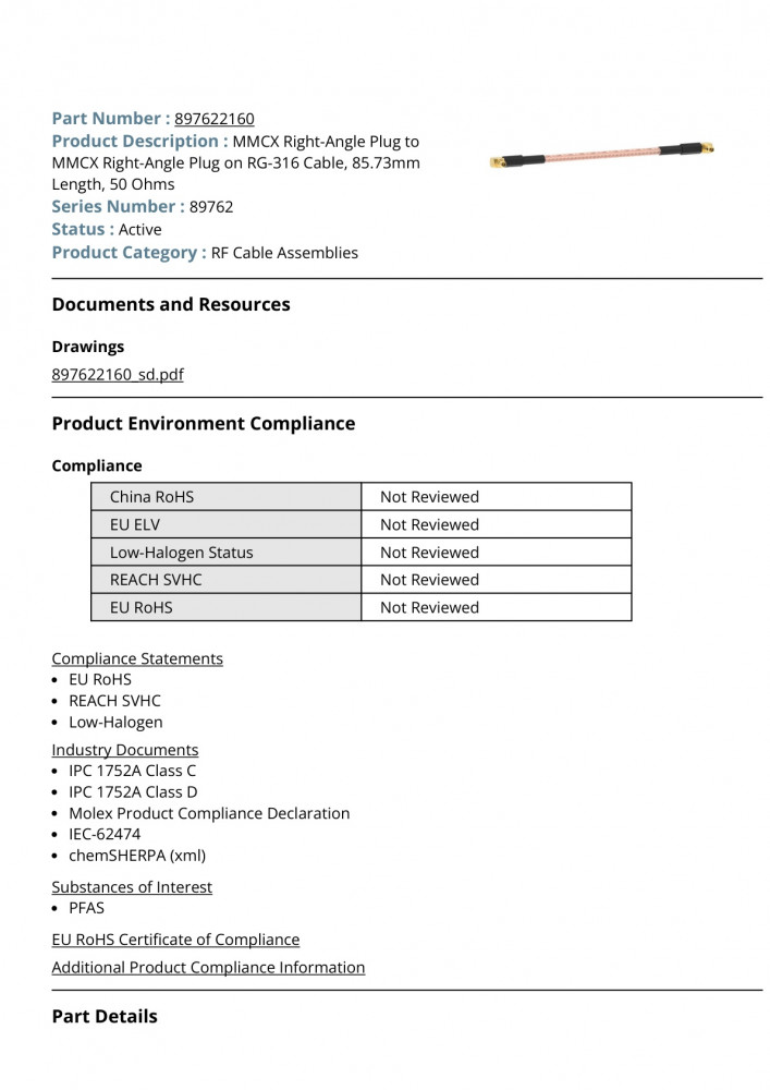 MOLEX 897622160 product drawing page 1