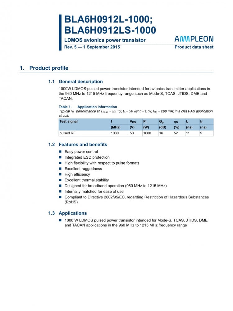 BLA6H0912LS-1000U datasheet page 1