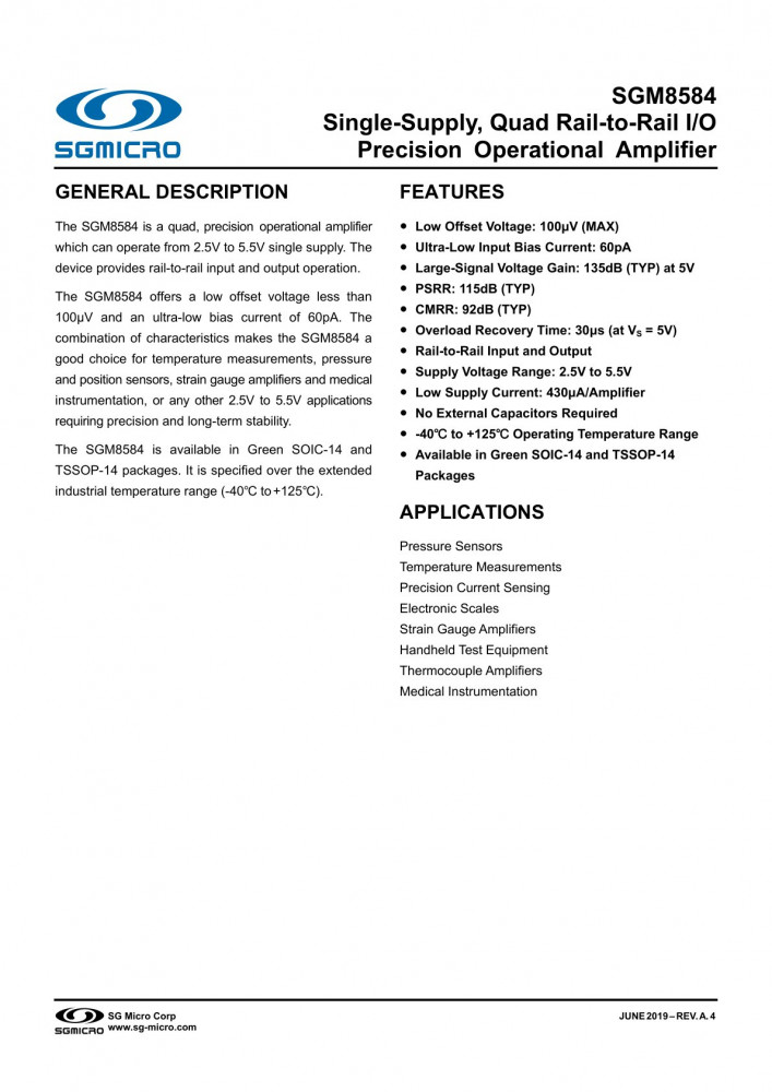 SGM8584 datasheet page 1