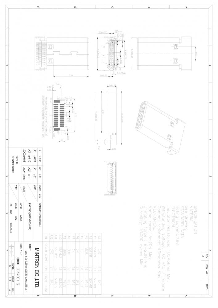 MINTRON 13001-UCAM001-X technical drawing preview