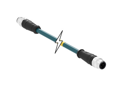 Micro-Change (M12) Double-Ended Cordset, 4 Poles, D-Coded, Male (Straight) to Male (Straight), 24 AWG, Teal TPU Cable, 2.0m (6.56') Length