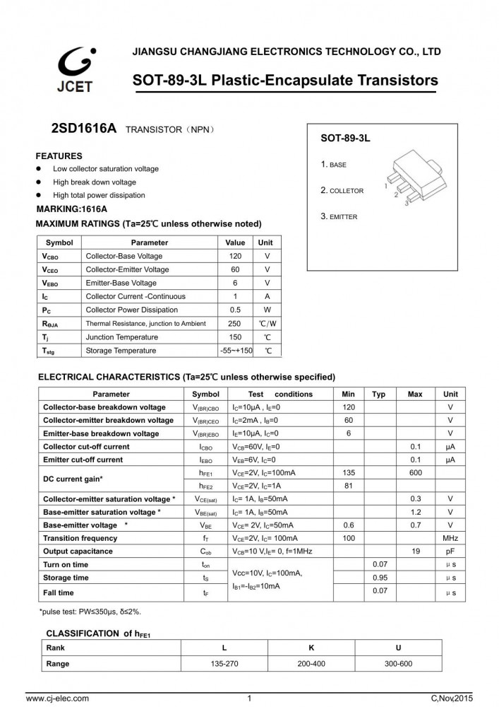 2SD1616A datasheet page 1