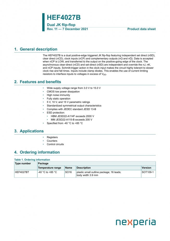 HEF4027BT datasheet page 1